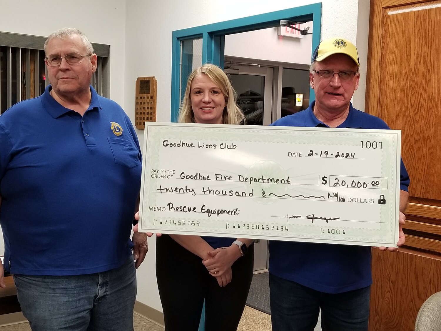 Goodhue Lions Donate $20,000.00 to Fire Department - Goodhue ...