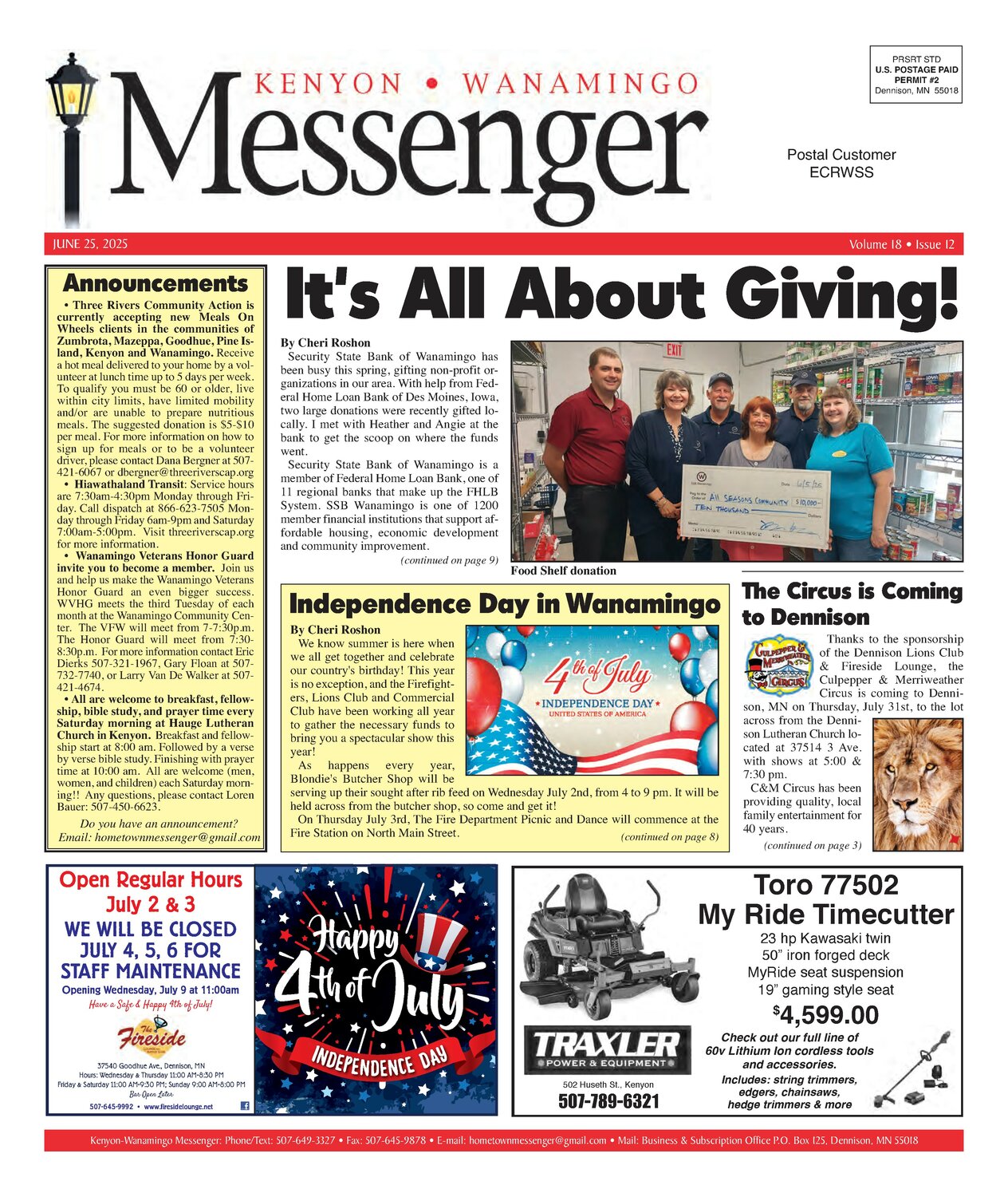 Kenyon-Wanamingo Messenger June 2025 Issue 2 - Wanamingo Messenger