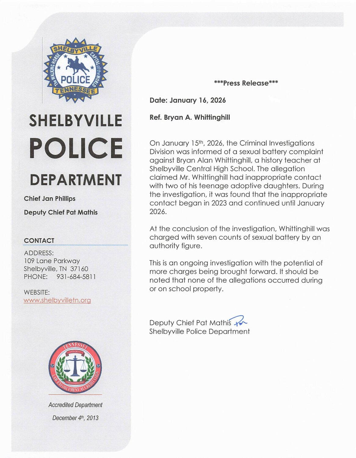 SCHS Teacher Charged with 7 Counts of Sexual Battery by an Authority ...